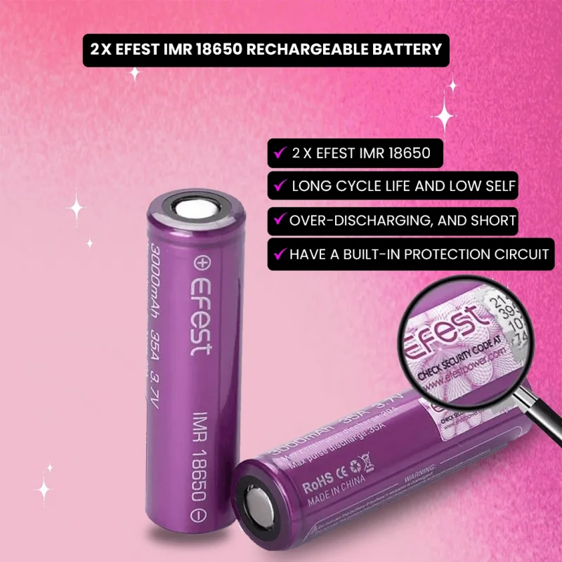 2 x EFEST IMR 18650 Rechargeable Battery